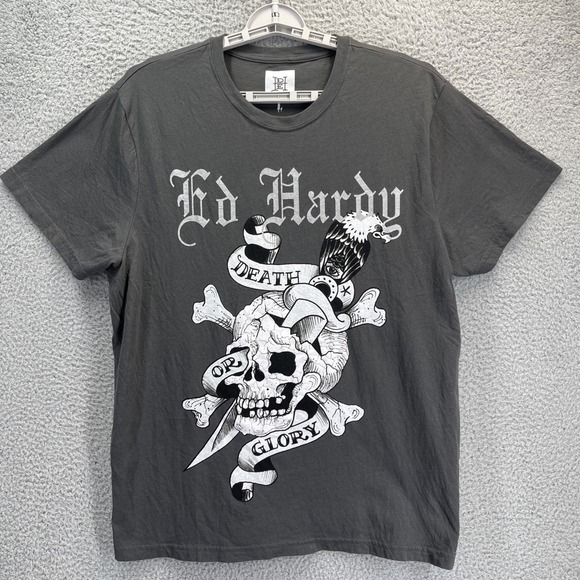 Ed Hardy | Shirts | Ed Hardy Tshirt Men Large Gray Front Back Graphic ...